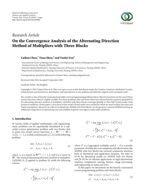 Pdf On The Convergence Analysis Of The Alternating Direction Method Of Multipliers With Three