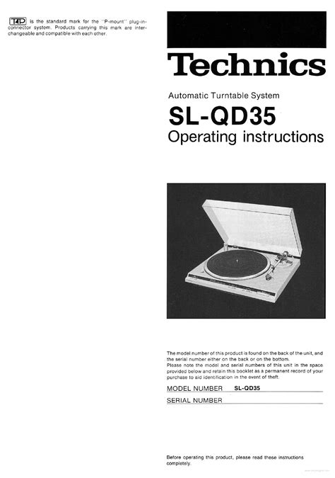 Technics Sl Qd35 Turntable User Manual Service Manual Download