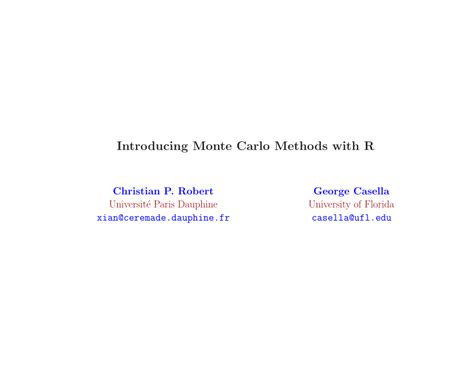 Pdf Introducing Monte Carlo Methods With R Use R