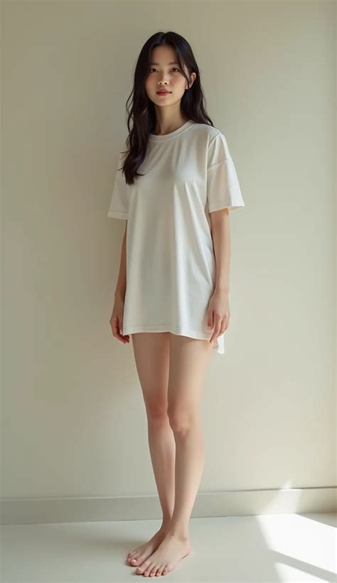 Japanese Woman Wearing A Normal Round Neck T Shirt With No Bra And No Lotion Sta Seaart Ai