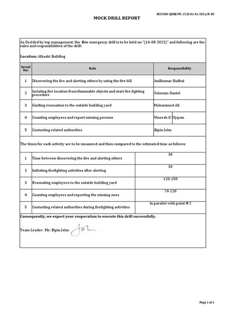 17 Mock Drill Plan Pdf