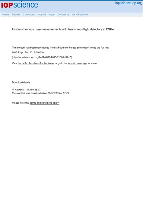 Pdf First Isochronous Mass Measurements With Two Time Of Flight