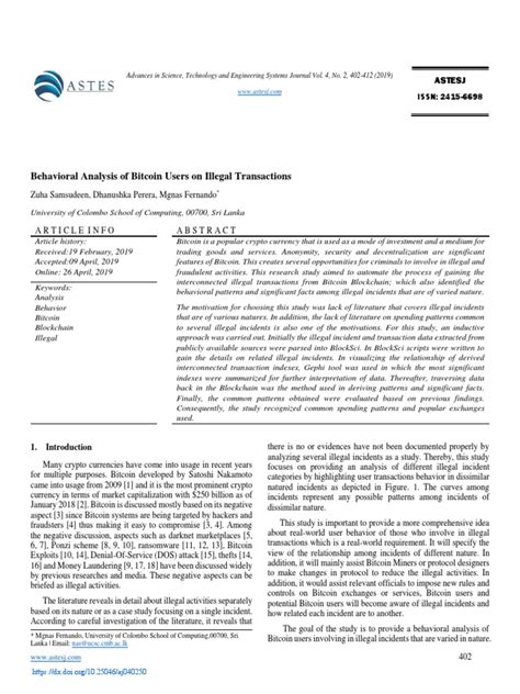 Behavioral Analysis Of Bitcoin Users On Illegal Transactions Pdf Bitcoin Cryptocurrency