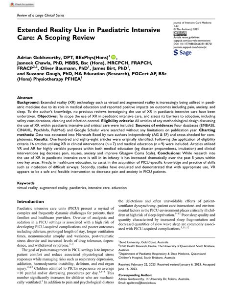Pdf Extended Reality Use In Paediatric Intensive Care A Scoping Review