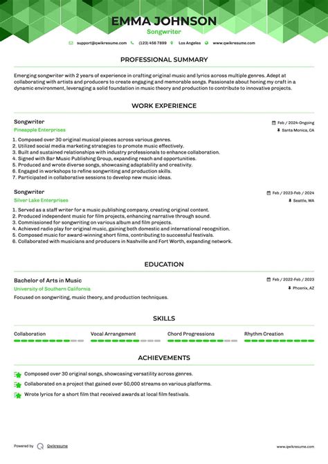10 Songwriter Resume Samples And Templates For 2025