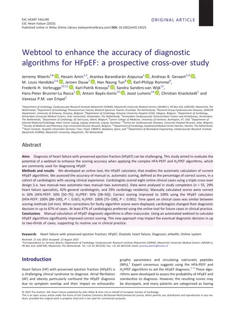 PDF Webtool To Enhance The Accuracy Of Diagnostic Algorithms For HFpEF A Prospective Cross
