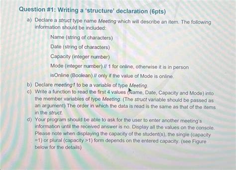 Solved Question 1 Writing A Structure Declaration