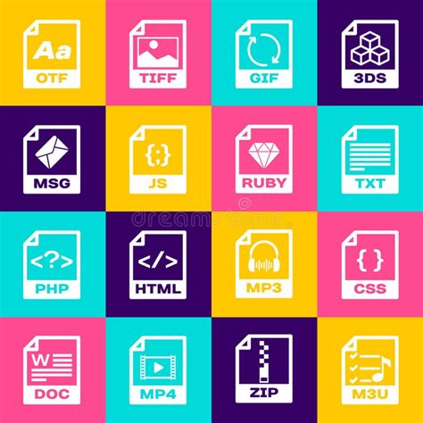 Set M3u File Document Css Txt  Js And Msg Icon Vector Stock Illustration Illustration