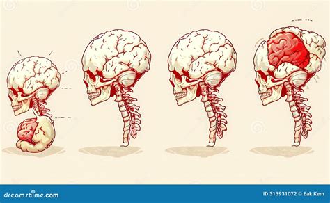 Stages Of Human Brain Development Illustrated From Fetus To Adult On Neutral Background Stock