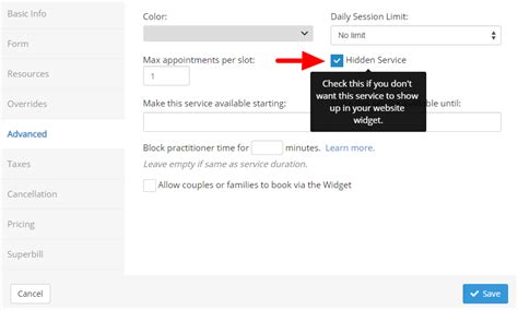 hide a service in the booking widget support and resource hub