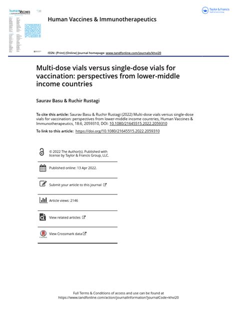 Multi Dose Vials Versus Single Dose Vials For Vaccination Perspectives From Lower Middle