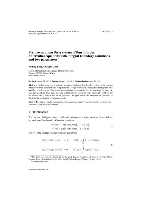 Pdf Positive Solutions For A System Of Fourth Order Differential