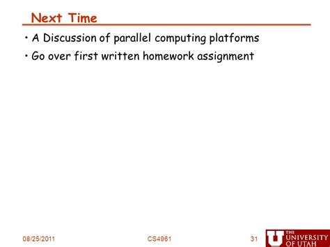 Cs4961 Parallel Programming Lecture 2 Introduction To Parallel Algorithms Mary Hall August 25