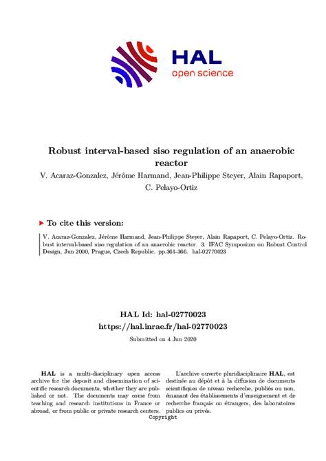 Pdf Robust Interval Based Siso Regulation Of An Anaerobic Reactor