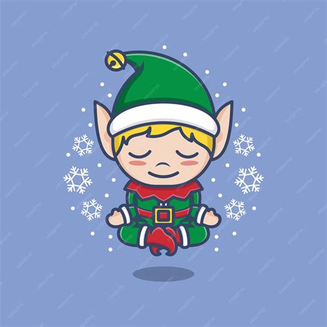귀여운 만화 크리스마스 엘프 요가 명상 프리미엄 벡터