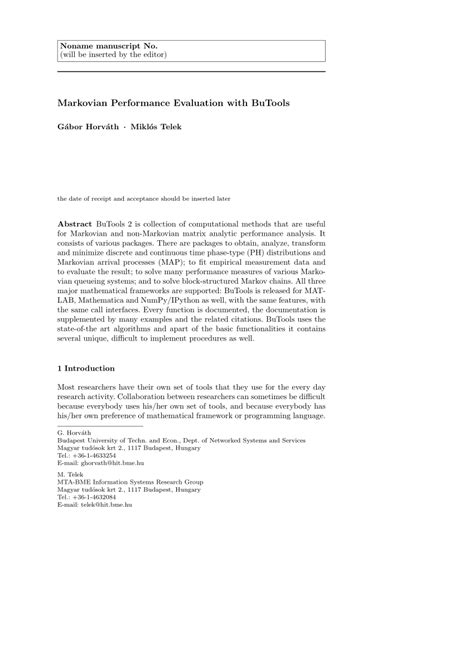 Pdf Markovian Performance Evaluation With Butools