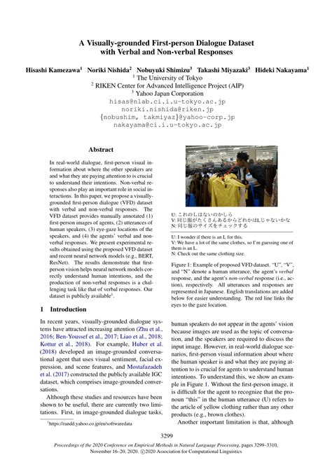 Pdf A Visually Grounded First Person Dialogue Dataset With Verbal And Non Verbal Responses