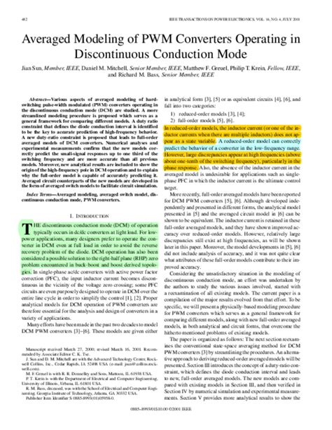 Pdf Averaged Modeling Of Pwm Converters Operating In Discontinuous Conduction Mode