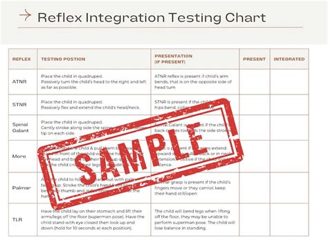 Primitive Reflex Integration Charts Testing Resource Reflex