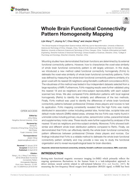 Pdf Whole Brain Functional Connectivity Pattern Homogeneity Mapping