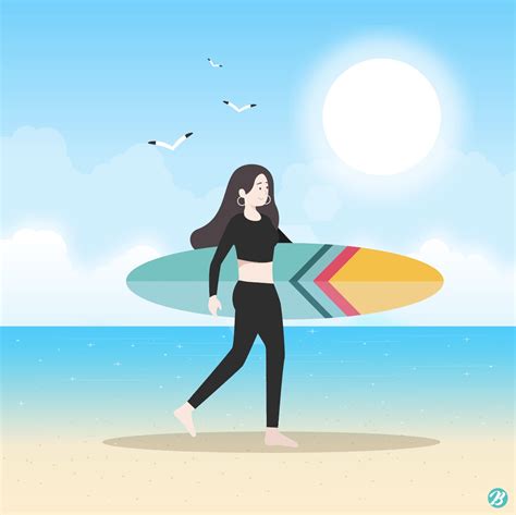 서핑 해변 여성 일러스트 Ai 다운로드 Download Surfing Beach Woman Vector 어반브러시