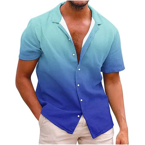 Juuyy Mens Summer New Fashion Gradient Color Short Sleeve Shirt Casual