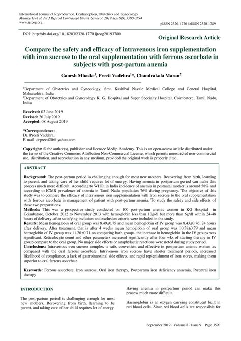 Pdf Compare The Safety And Efficacy Of Intravenous Iron