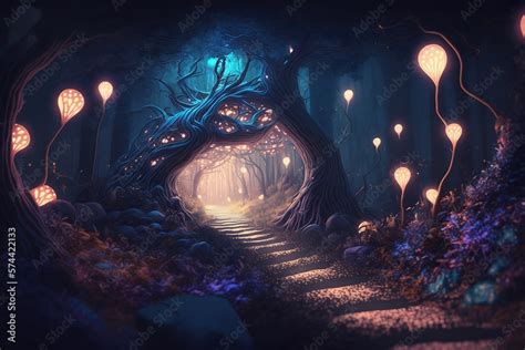 Tunnel Of Light In Magic Forest AI Generated Stock Illustration Adobe Stock