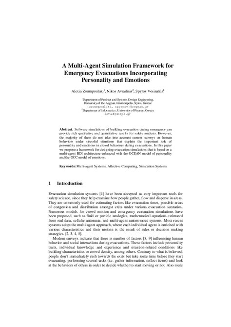 Pdf A Multi Agent Simulation Framework For Emergency Evacuations Incorporating Personality And