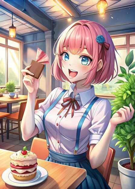 Premium Photo A Fashionable Anime Girl In A Cafe Illustration