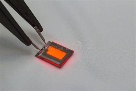Checking Turn On Small Oled Display Of Red Color With A Probe Station Stock Image Image Of