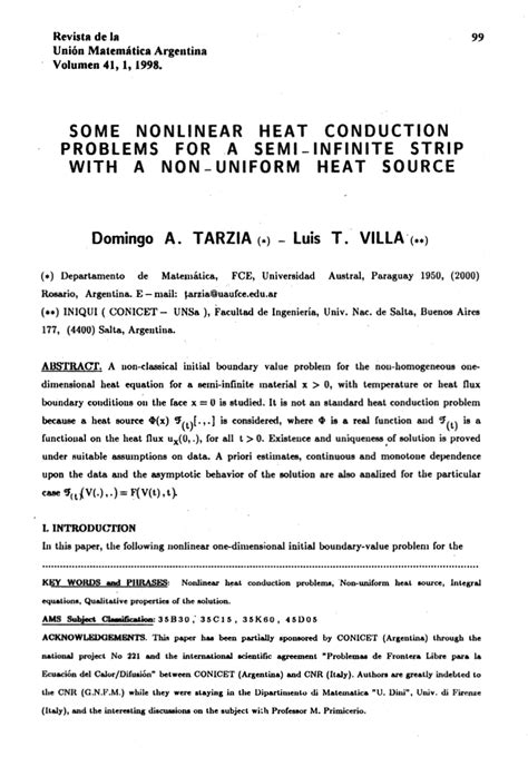 Pdf Some Nonlinear Heat Conduction Problems For A Semi Infinite Strip