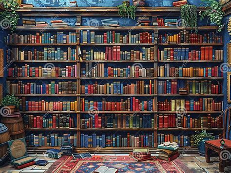 Retro Pixelated Bookshelf For A Virtual Library Titles And Spines Blur