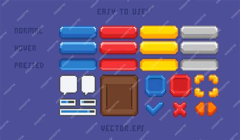 Premium Vector Full Set Game Ui In Pixel Art Cute Happy Style Blue Background