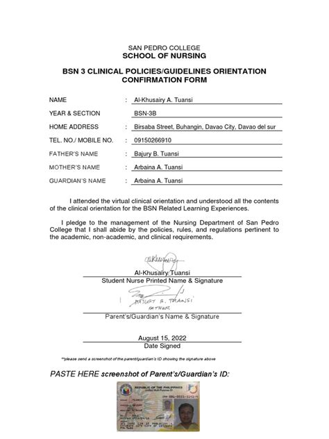 Confirmation Form Bsn 3 Pdf Wellness