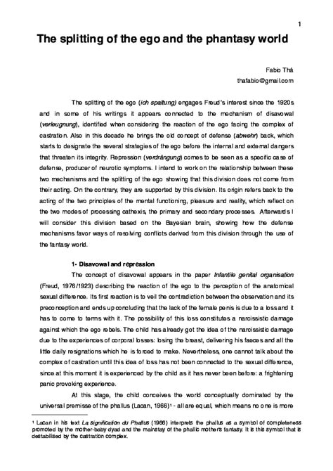 Pdf The Splitting Of The Ego And The Phantasy World