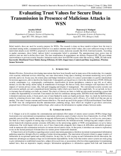 Pdf Evaluating Trust Values For Secure Data Transmission In Presence Of Malicious Attacks In