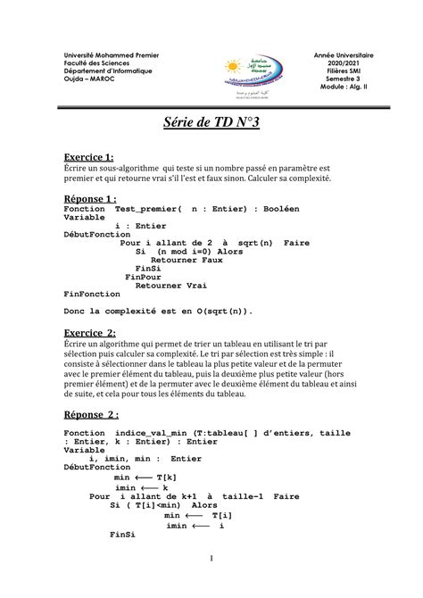 Algorithmique Correction TD Série SMI S Studocu