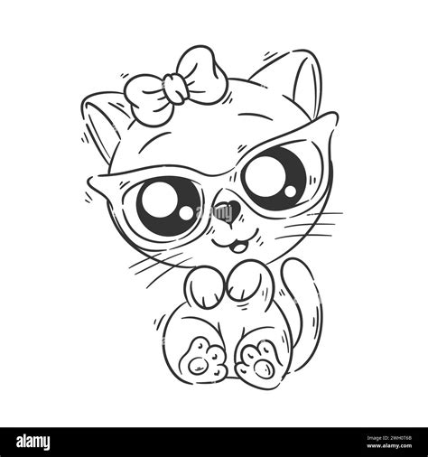Cute Cat Wearing Glasses Cartoon Vector For Coloring Stock Vector Image And Art Alamy