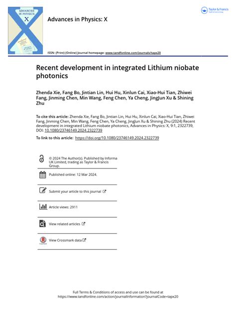 Recent Development In Integrated Lithium Niobate Photonics Pdf Nonlinear Optics Laser