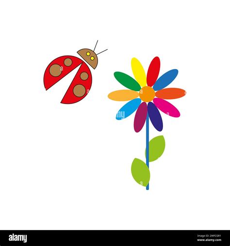 Cartoon Icon With Ladybug Flower Drawing Vector Illustration Stock Image Eps 10 Stock Vector