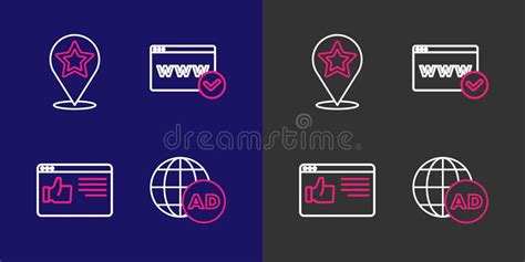 Set Line Advertising Browser Window Website Template And Map Pointer