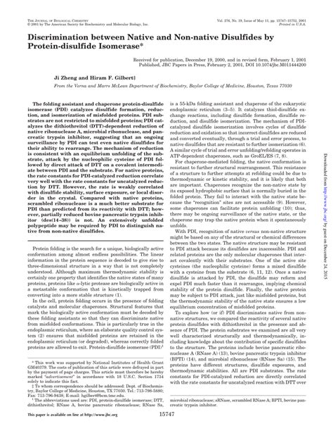 Pdf Discrimination Between Native And Non Native Disulfides By Protein Disulfide Isomerase