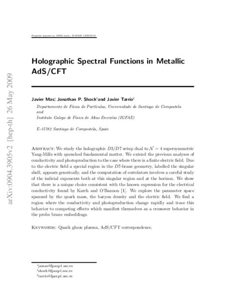 Pdf Holographic Spectral Functions In Metallic Adscft