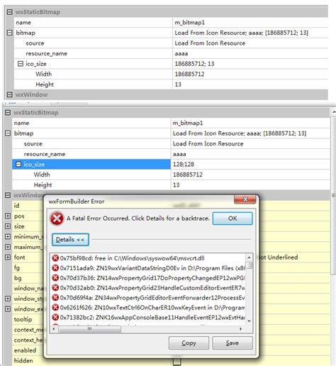 bug program crash when modifying icon size in wxstaticbitmap · issue 419 · wxformbuilder