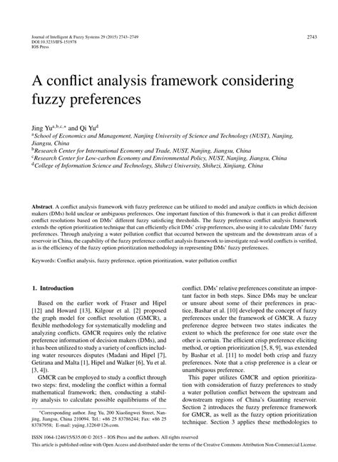 Pdf A Conflict Analysis Framework Considering Fuzzy Preferences
