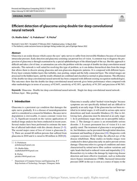 Efficient Detection Of Glaucoma Using Double Tier Deep Convolutional Neural Network Request Pdf