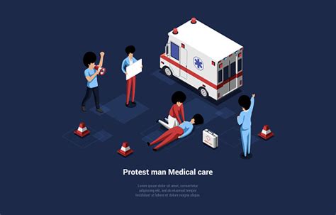 벡터 일러스트레이션 캐릭터와 만화 3d 스타일 항의 남자 의료 개념에 등소 구성 응급 도움말 의료 응급 처치 키트 반 근처 노동자 인포그래픽 요소 3차원 형태에 대한 스톡