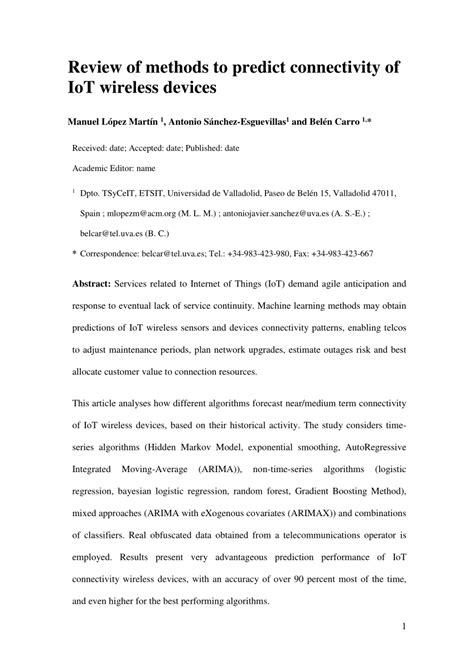 Pdf Review Of Methods To Predict Connectivity Of Iot Wireless Devices