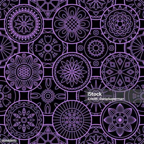 만다라와 아름 다운 완벽 한 패턴입니다 검은 벡터 배경입니다 0명에 대한 스톡 벡터 아트 및 기타 이미지 0명 검은색 기하 도형 Istock